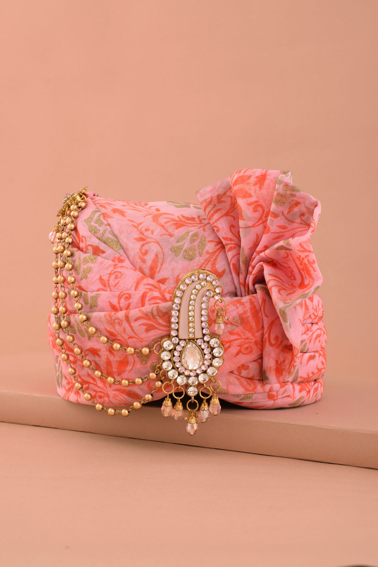 Buy Sherbet Pink Safa with Embellished Paisley Brooch Online in India ...
