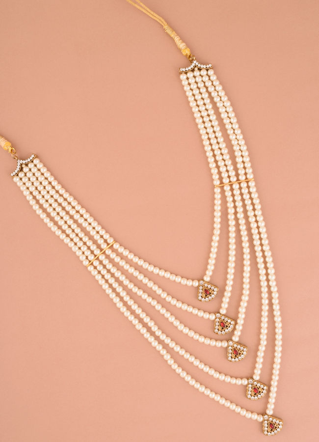 Buy Red Stone and Pearl Layered Mala Online in the USA @Manyavar - Mala ...