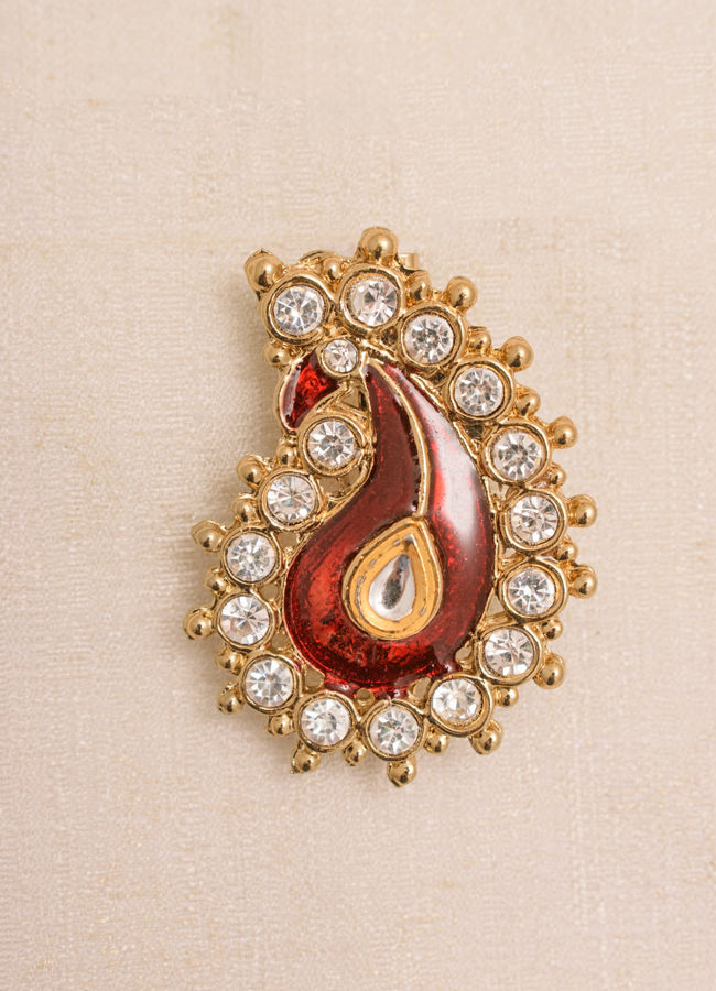 Buy Ruby Red Stone Embedded Paisley Brooch Online in India @Manyavar ...