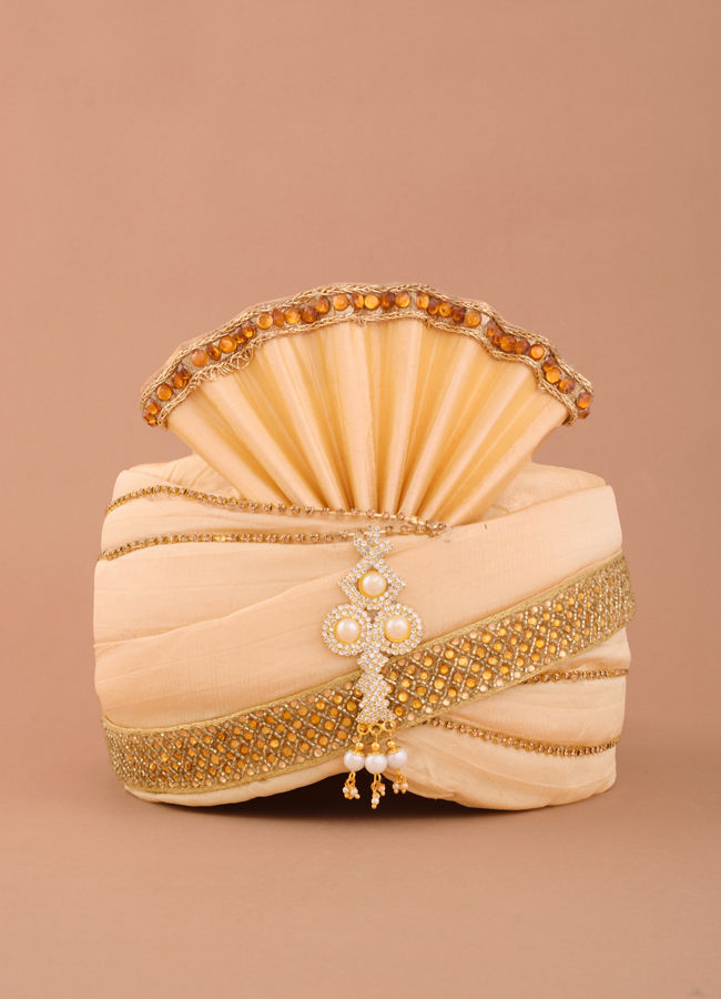 Buy Peach Cream Safa with Amber Stone Embellishments Online in the USA ...