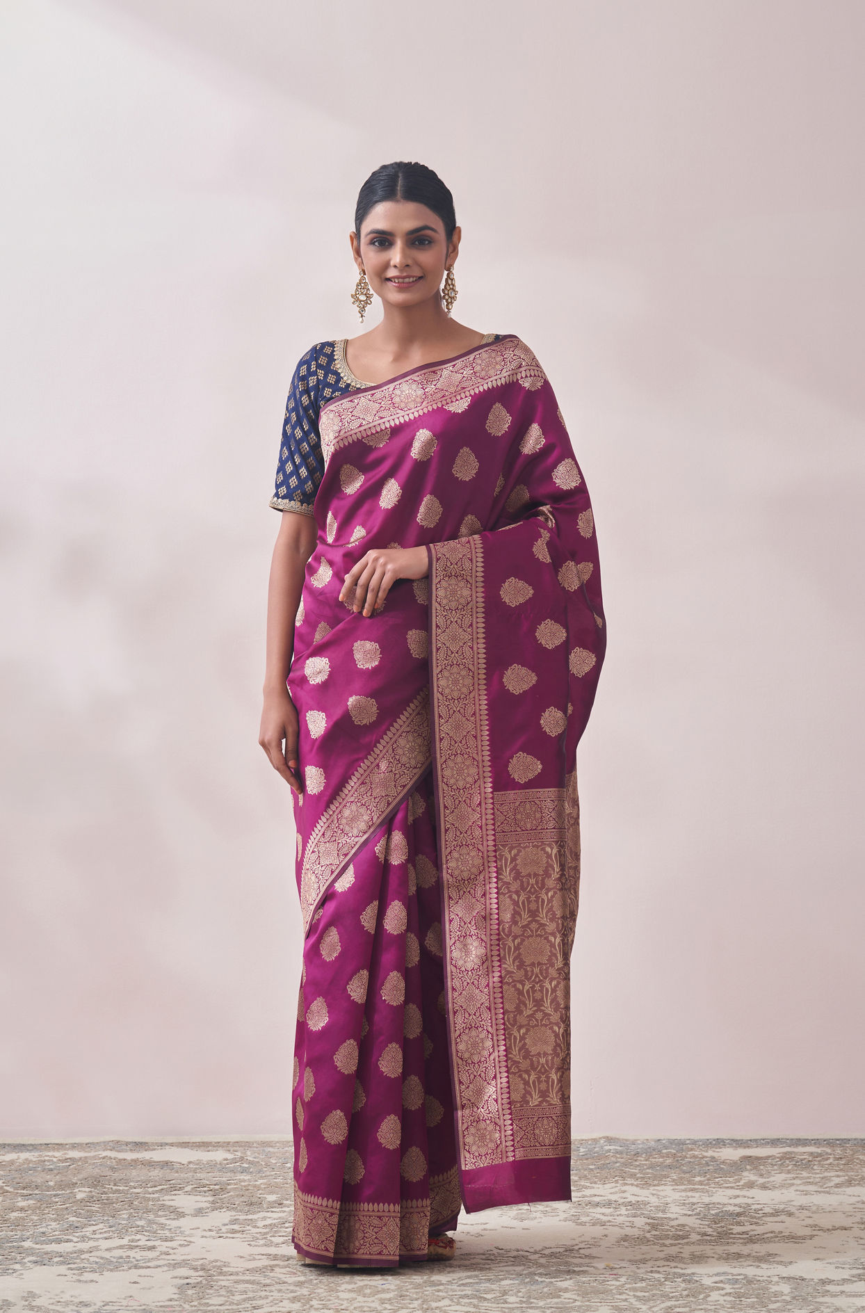 Buy Deep Wine Patterned Saree Online in India @Mohey - Saree for Women