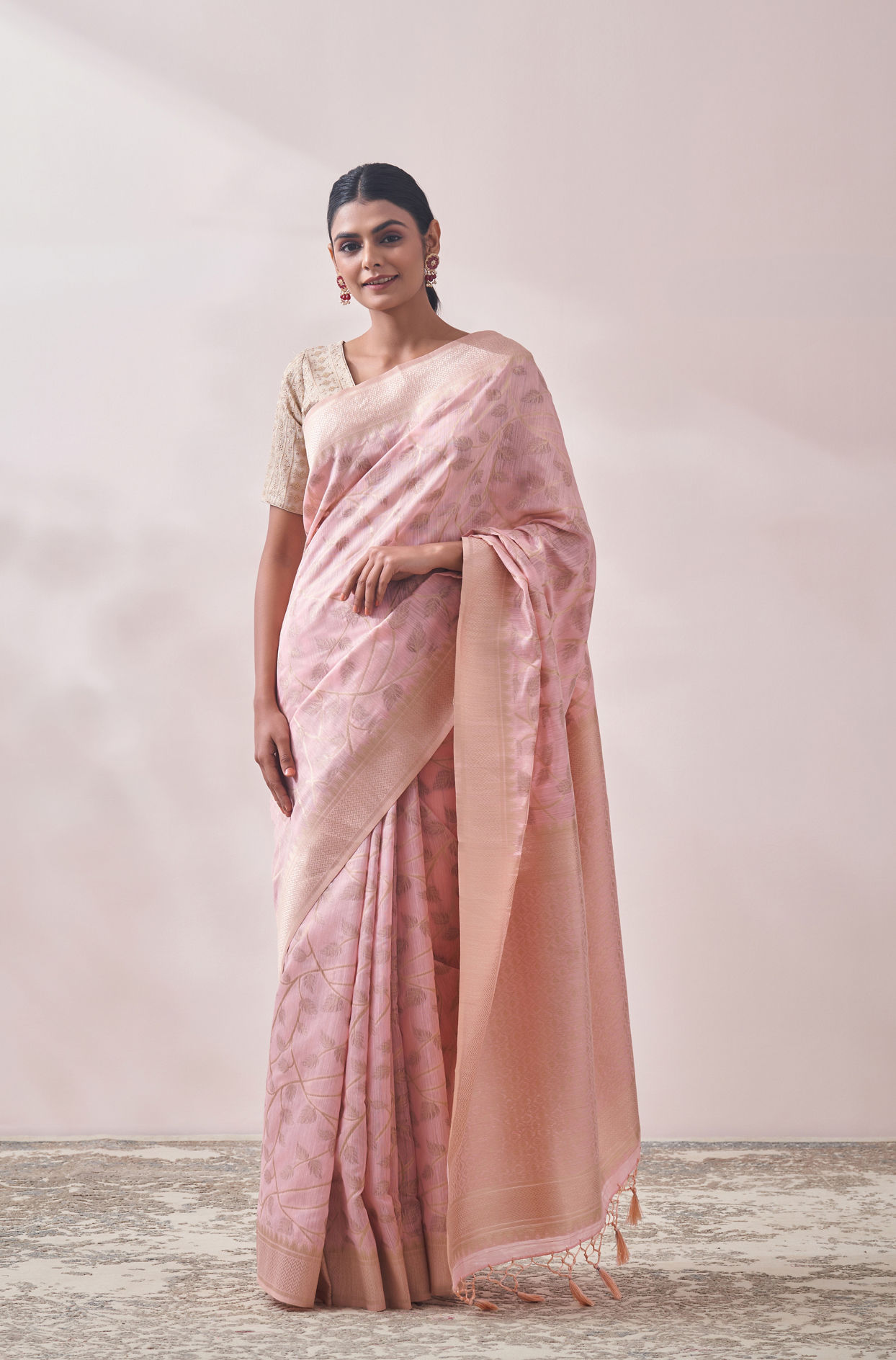 Buy Light Pink Printed Saree Online in India @Mohey - Saree for Women