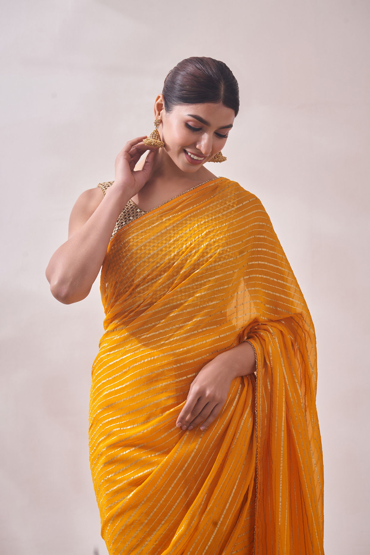 Buy Mustard Yellow Patterned Saree Online in India @Mohey - Saree for Women