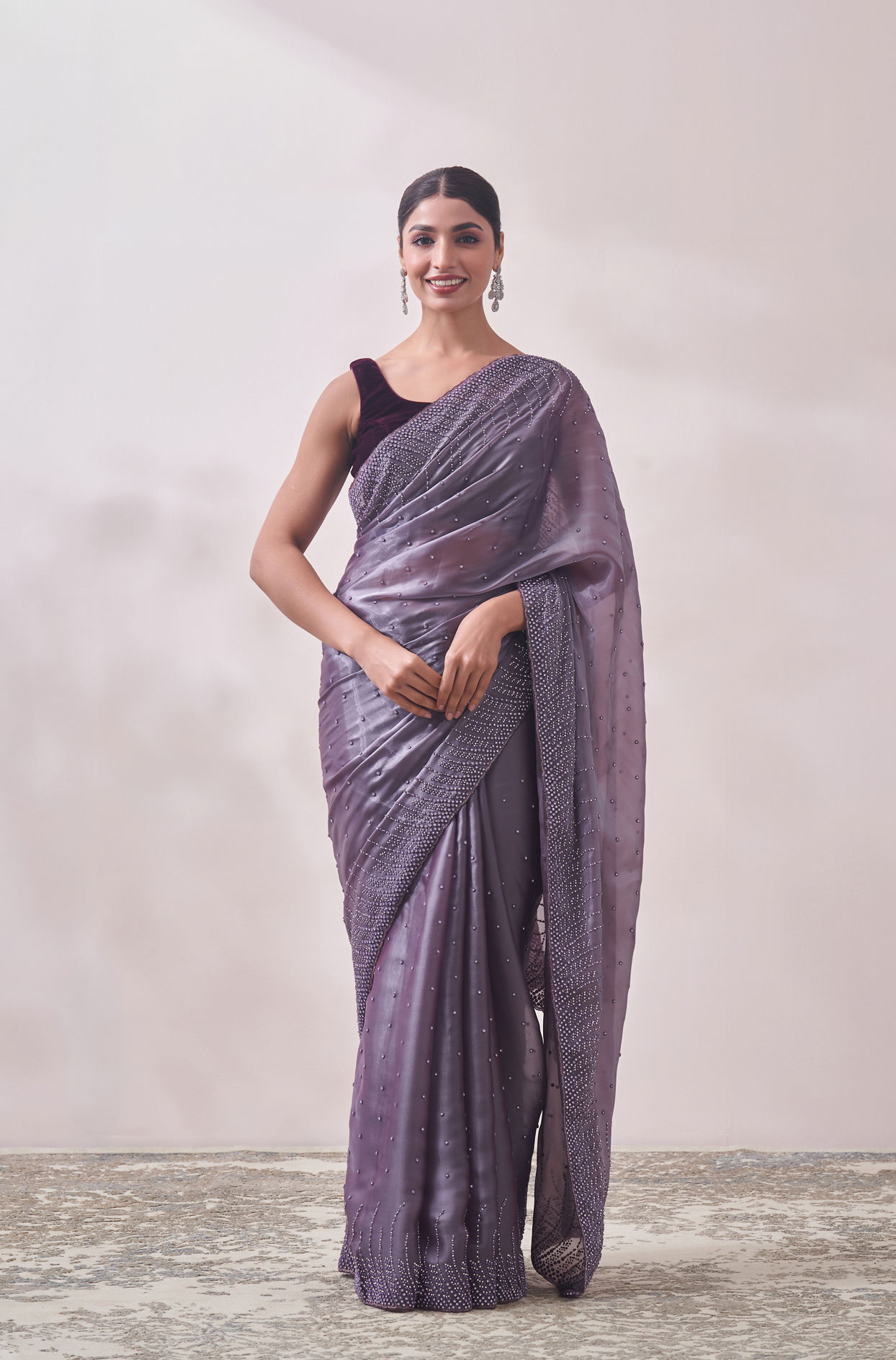 Buy Lilac Stone Embellished Saree Online in India @Mohey - Saree for Women