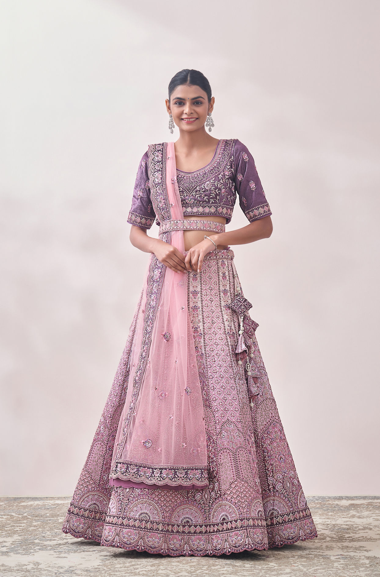 Buy Light Lilac Floral Art Nouveau Patterned Bridal Lehenga Online in ...