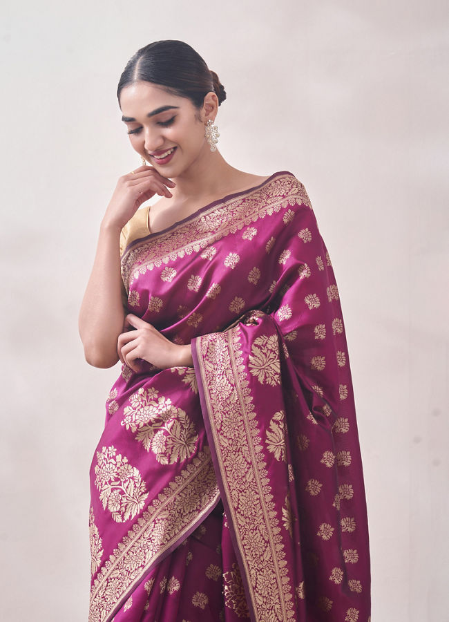 Buy Berry Wine Patterned Saree Online in the USA @Mohey - Saree for Women