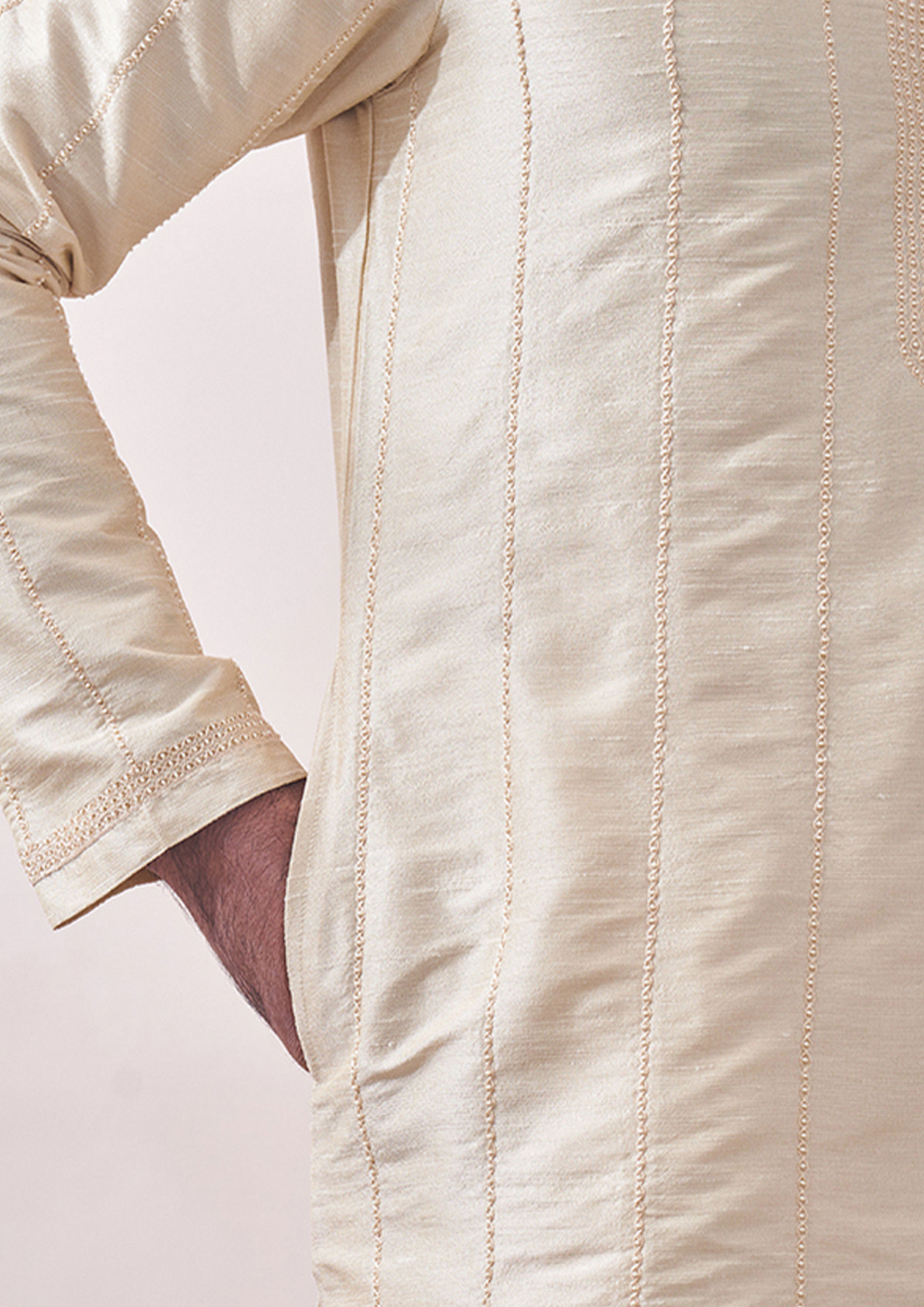 Buy Light Beige Self Design Kurta Set Online in India @Twamev - Kurta ...