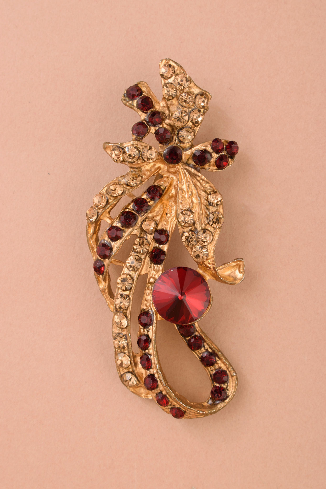 Buy Ruby Red Stone Embedded Floral Brooch Online in India @Manyavar ...