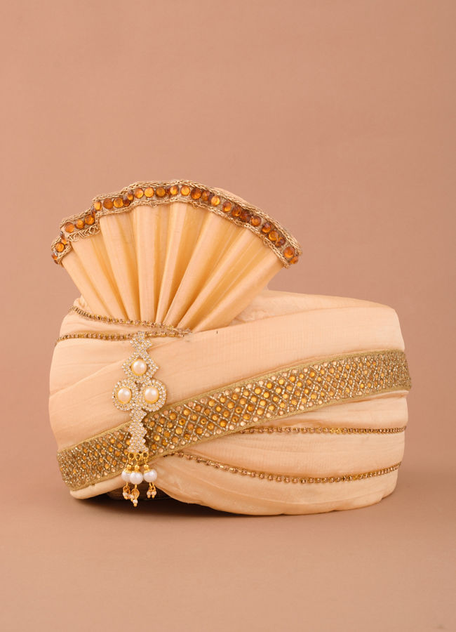 Buy Peach Cream Safa with Amber Stone Embellishments Online in the USA ...