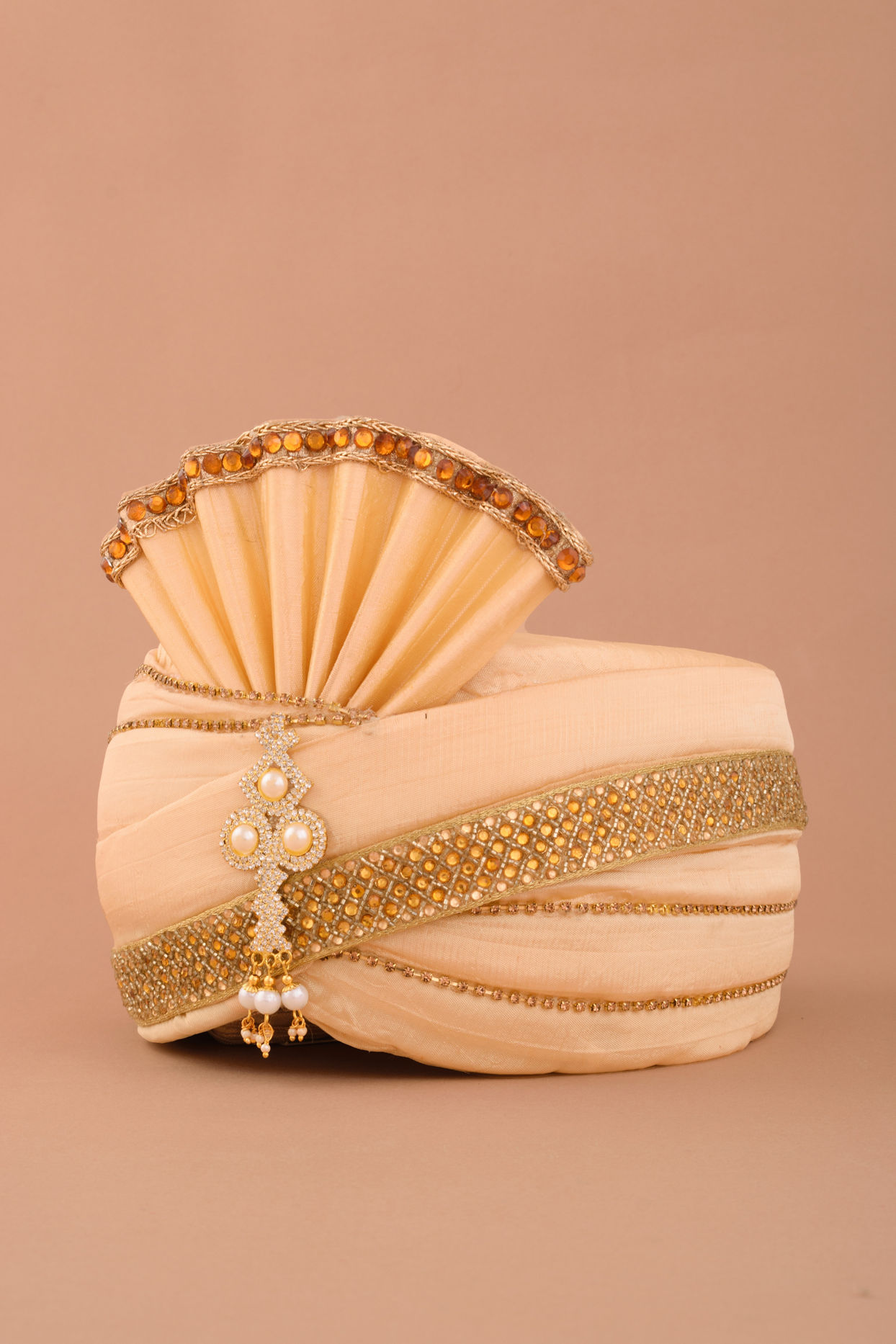 Buy Peach Cream Safa with Amber Stone Embellishments Online in the USA ...