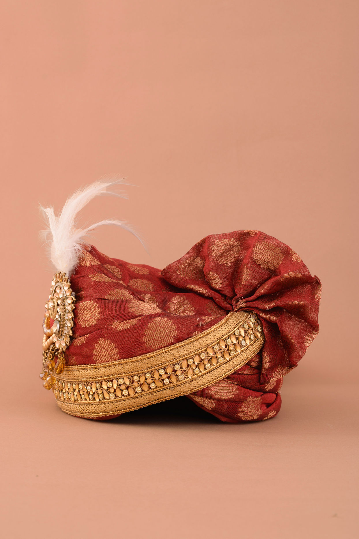 Buy Opulent Maroon Jacquard Layered Stone Work Safa Online in India ...