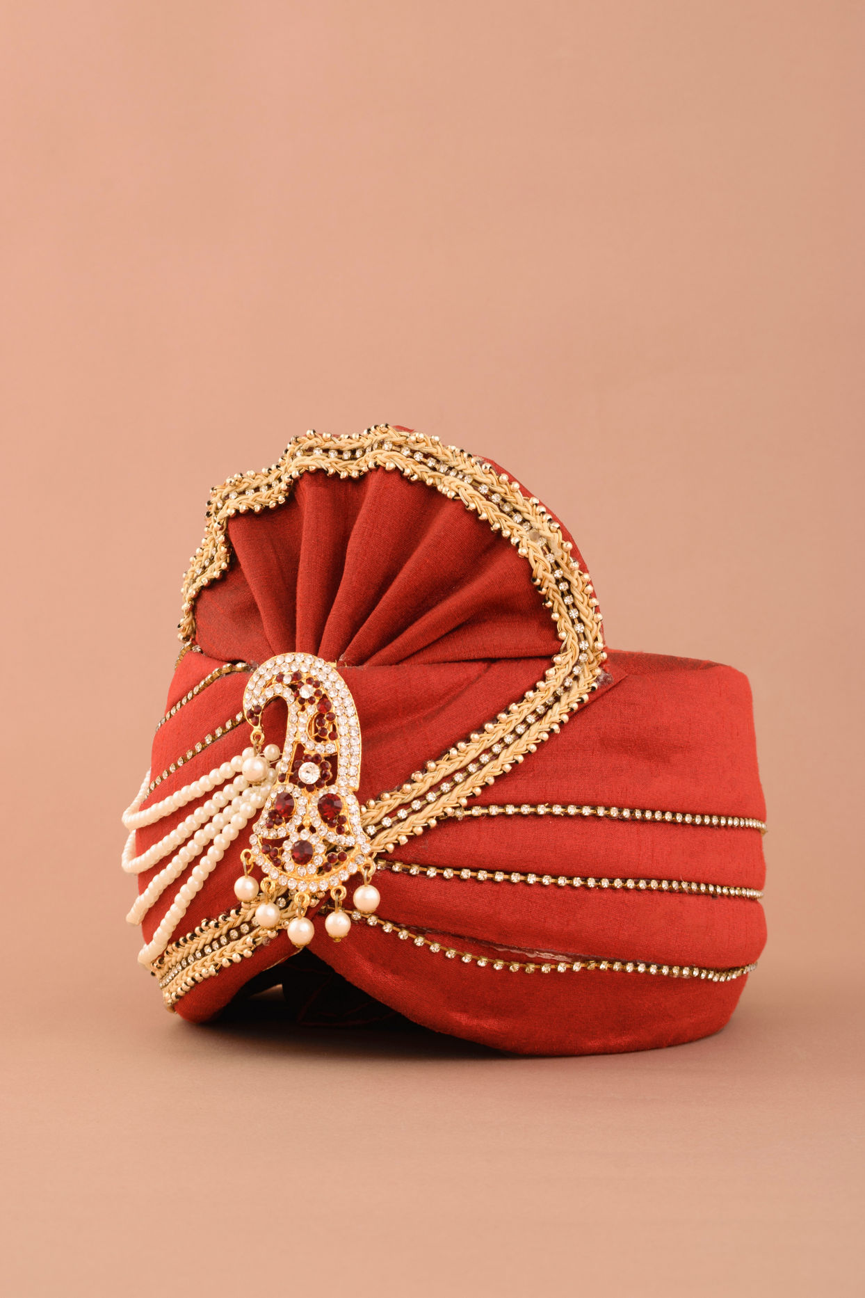 Buy Aurora Red Safa with Embellished Paisley Brooch Online in the USA ...