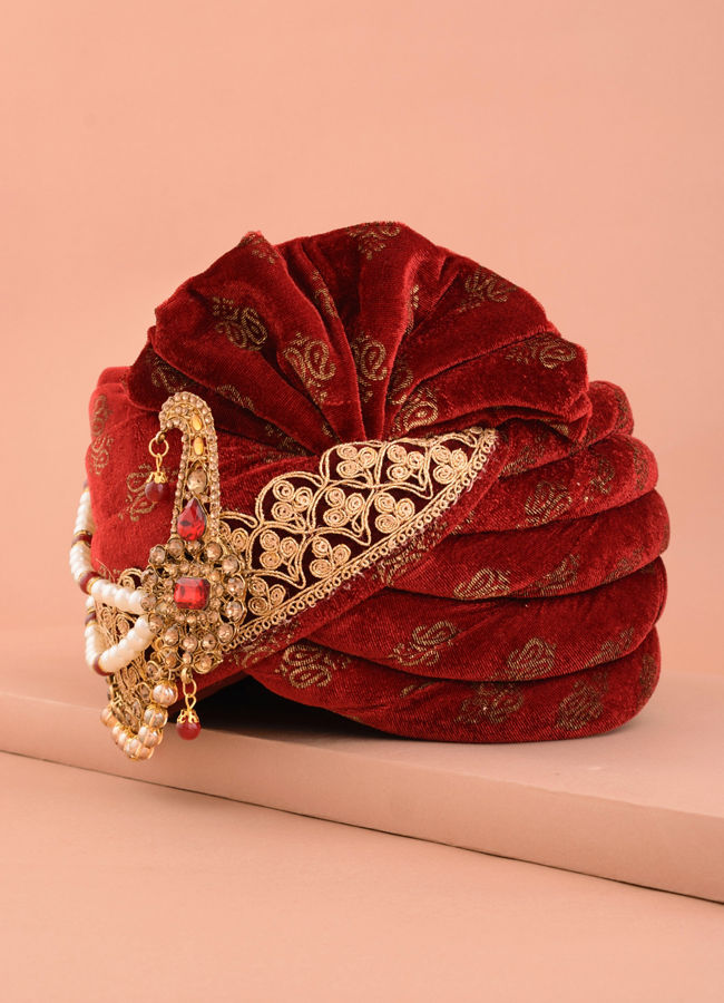 Buy Maroon Designer Safa Perfect For Wedding Online in India @Manyavar ...