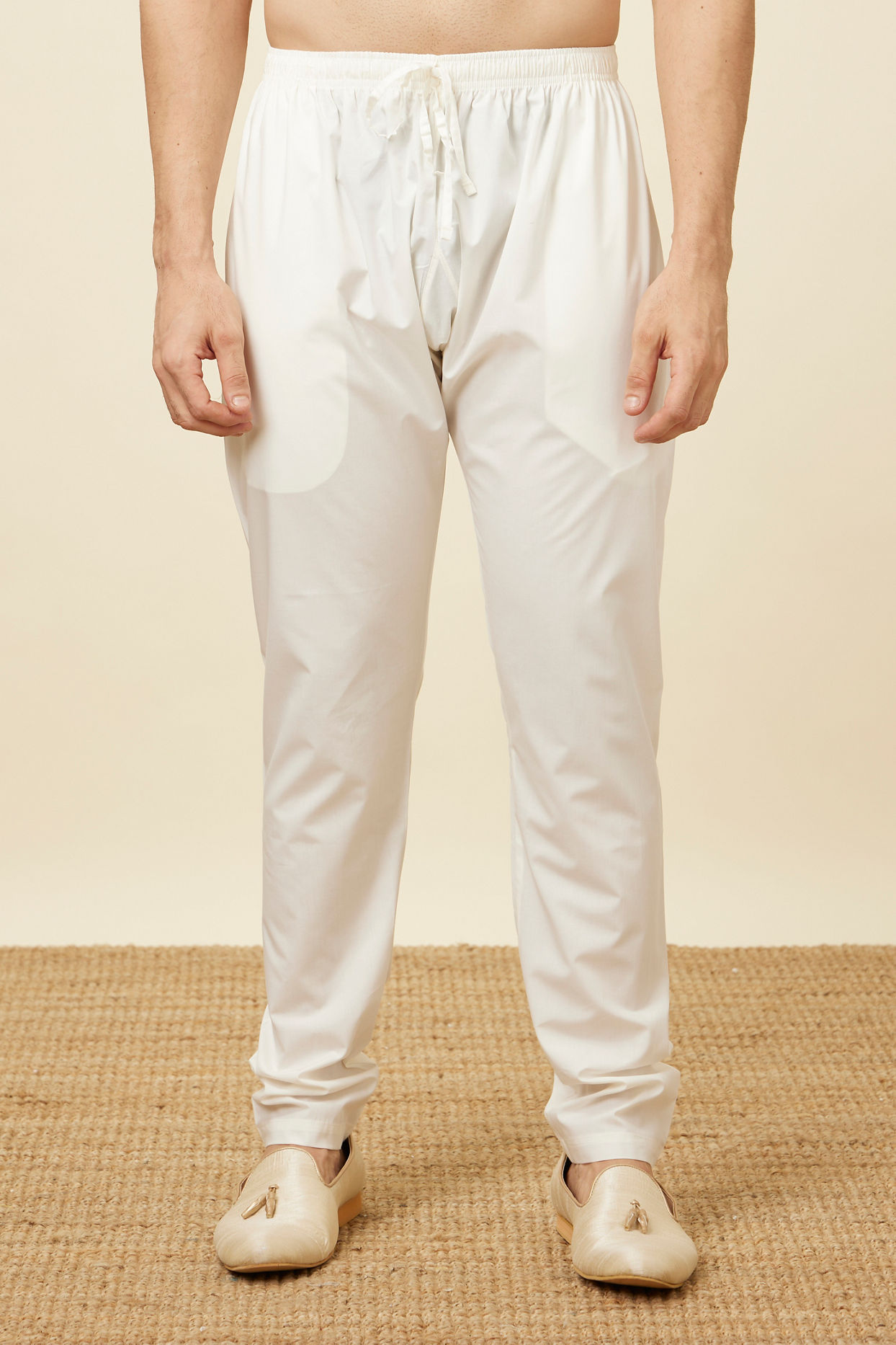 Buy Plain Cream Pencil Fit Pant Online in India @Manyavar - Lower for Men