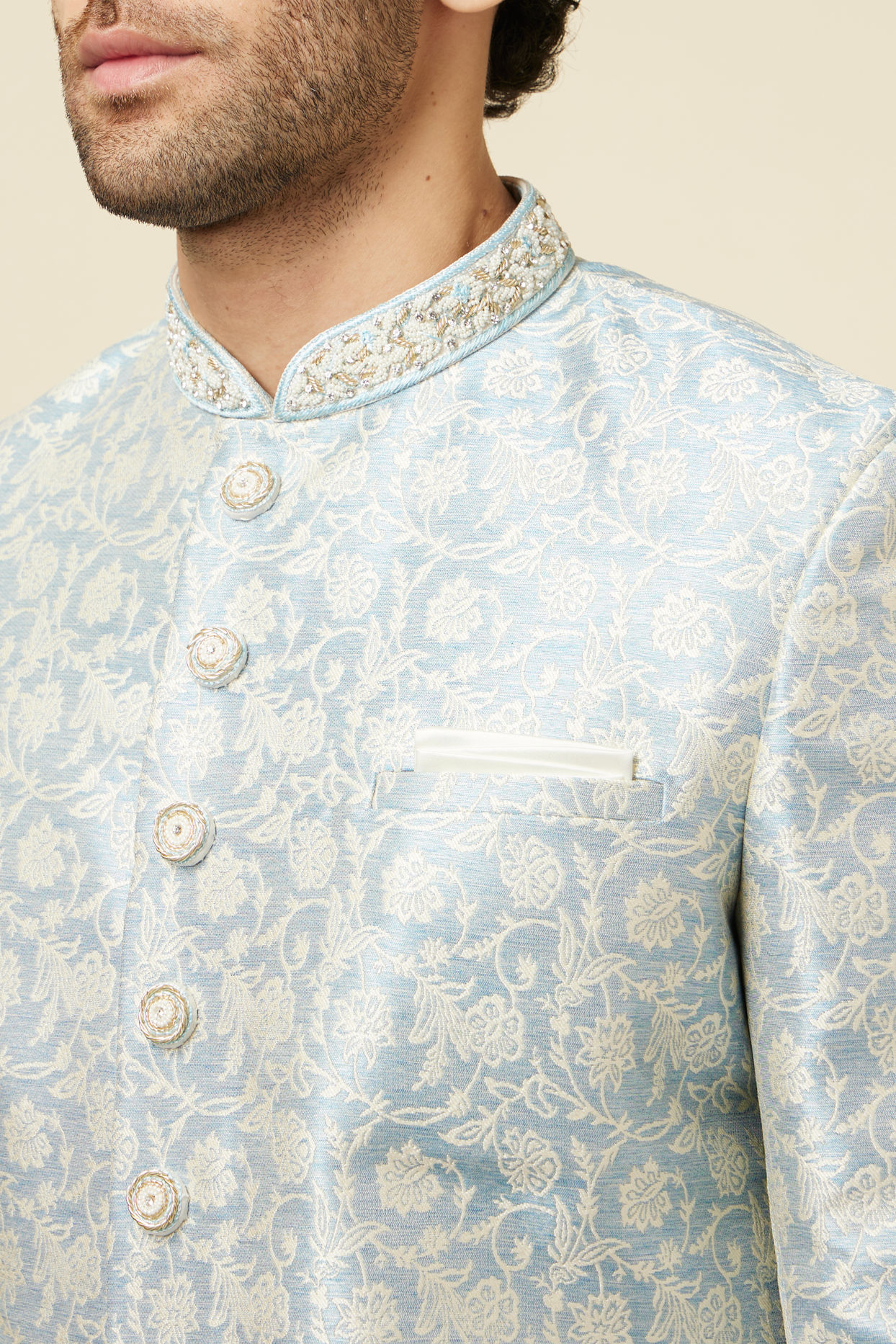 Buy Dreamy Blue Indo Western Set Online in India @Manyavar - Indo ...