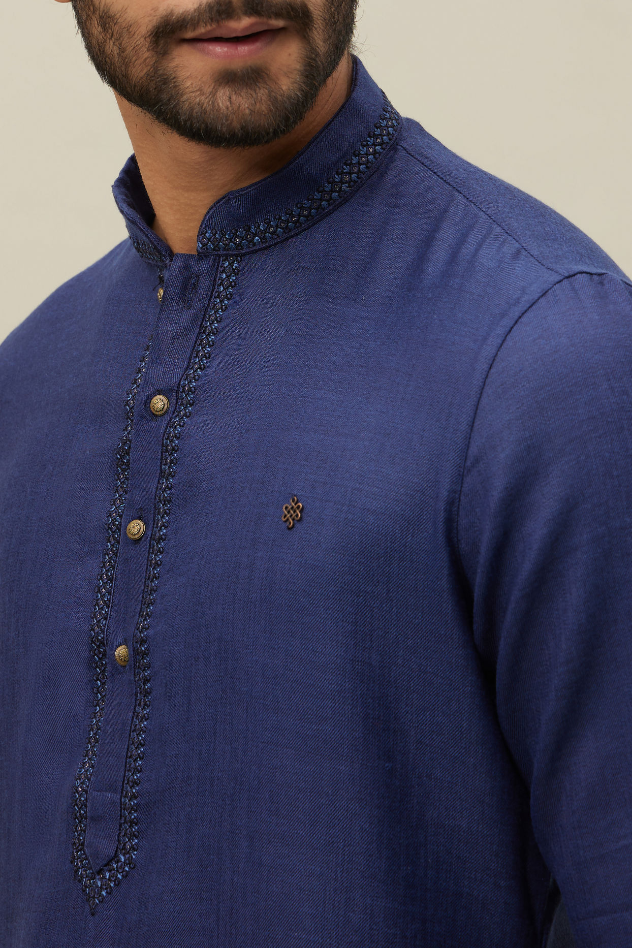 Buy Midnight Sapphire Blue Embroidered Placket Kurta Set Online in ...