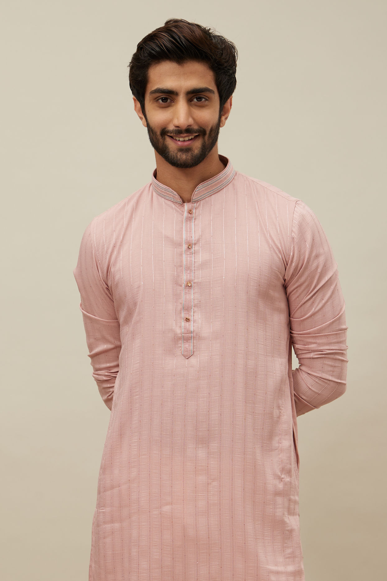 Buy Cherry Blossom Pink Vertical Patterned Kurta Set Online in India ...