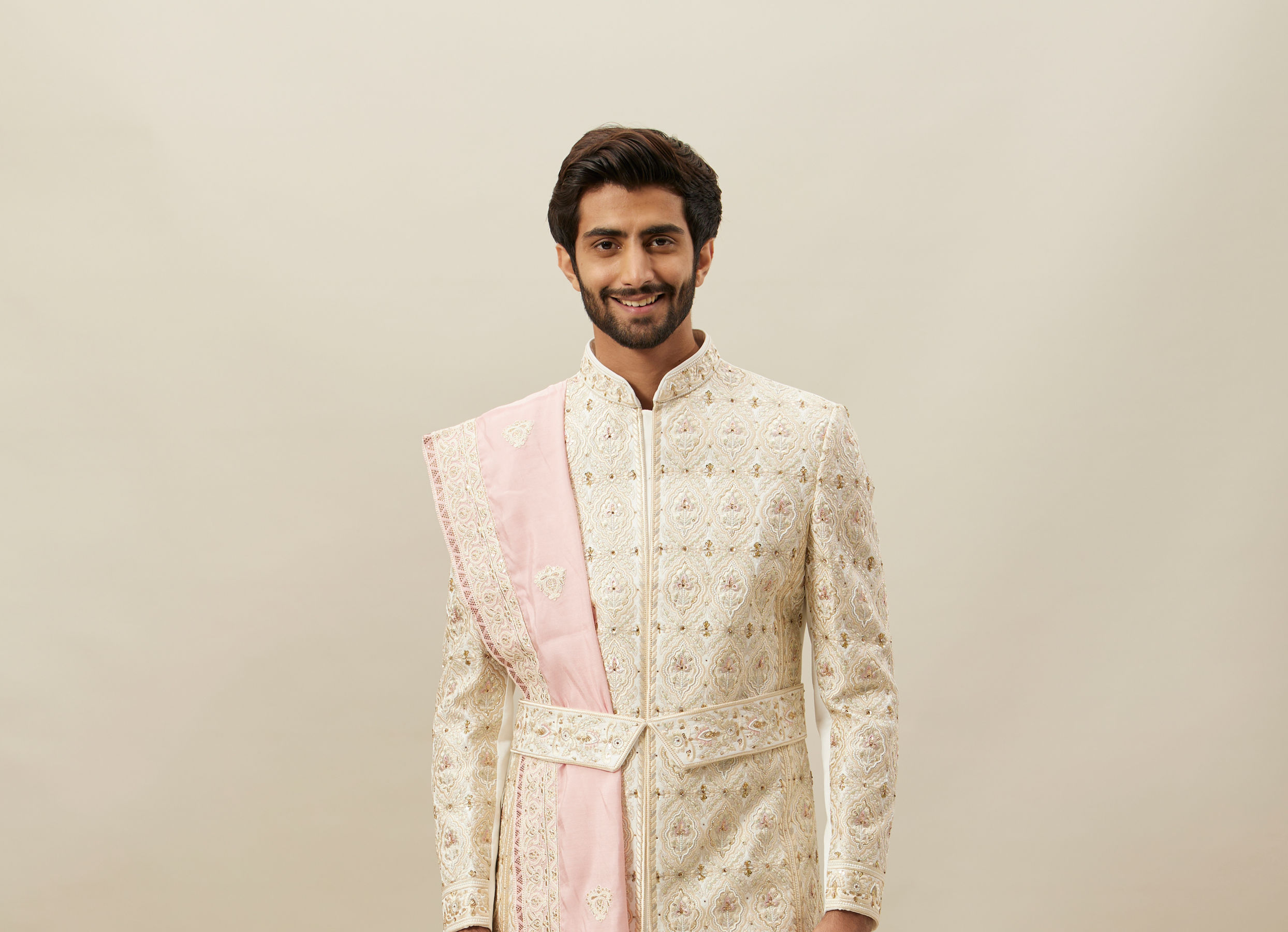 Buy Cream Embroidered With Angrakha Sherwani Set Online in the USA ...