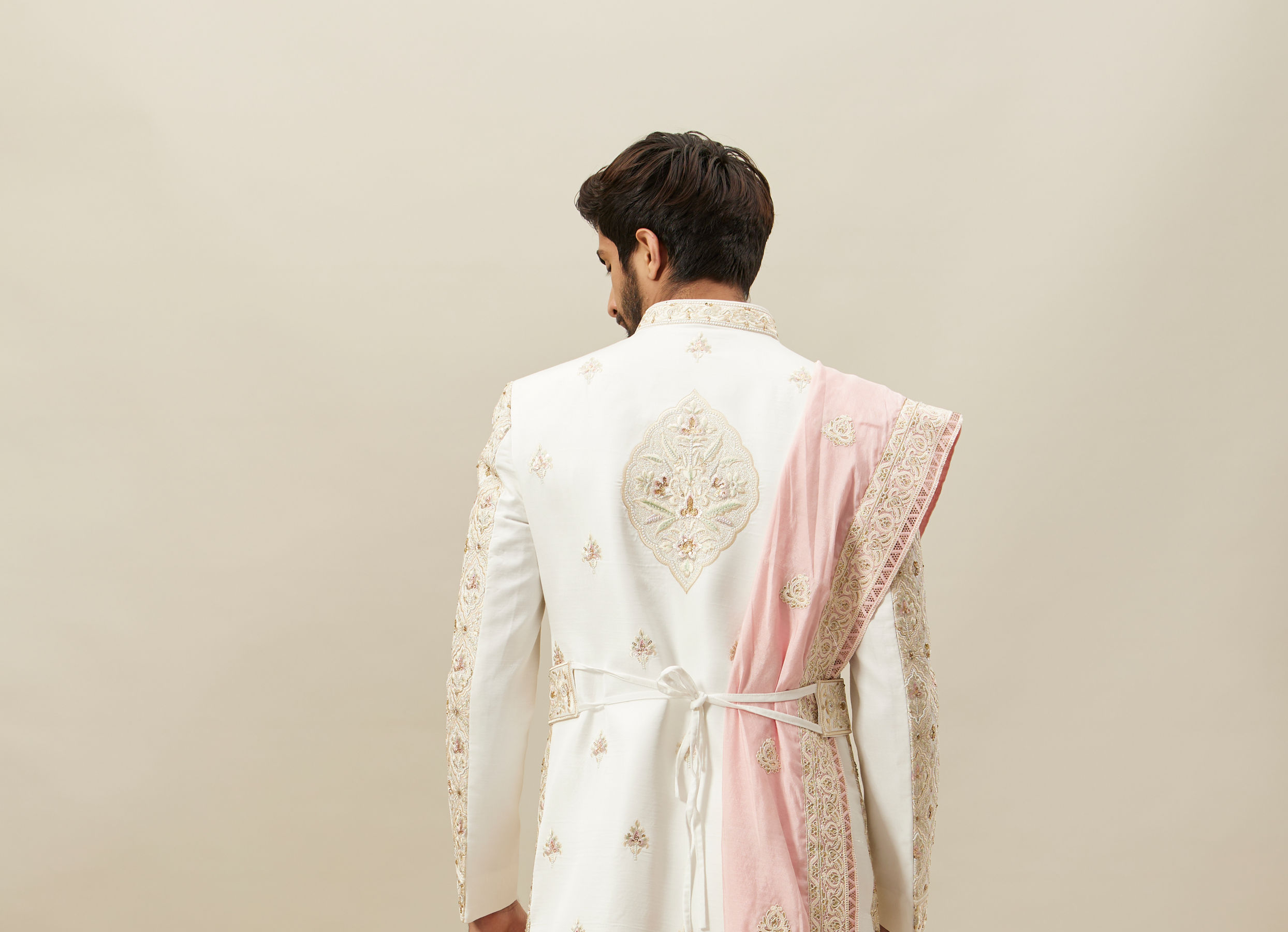Buy Cream Embroidered With Angrakha Sherwani Set Online in the USA ...