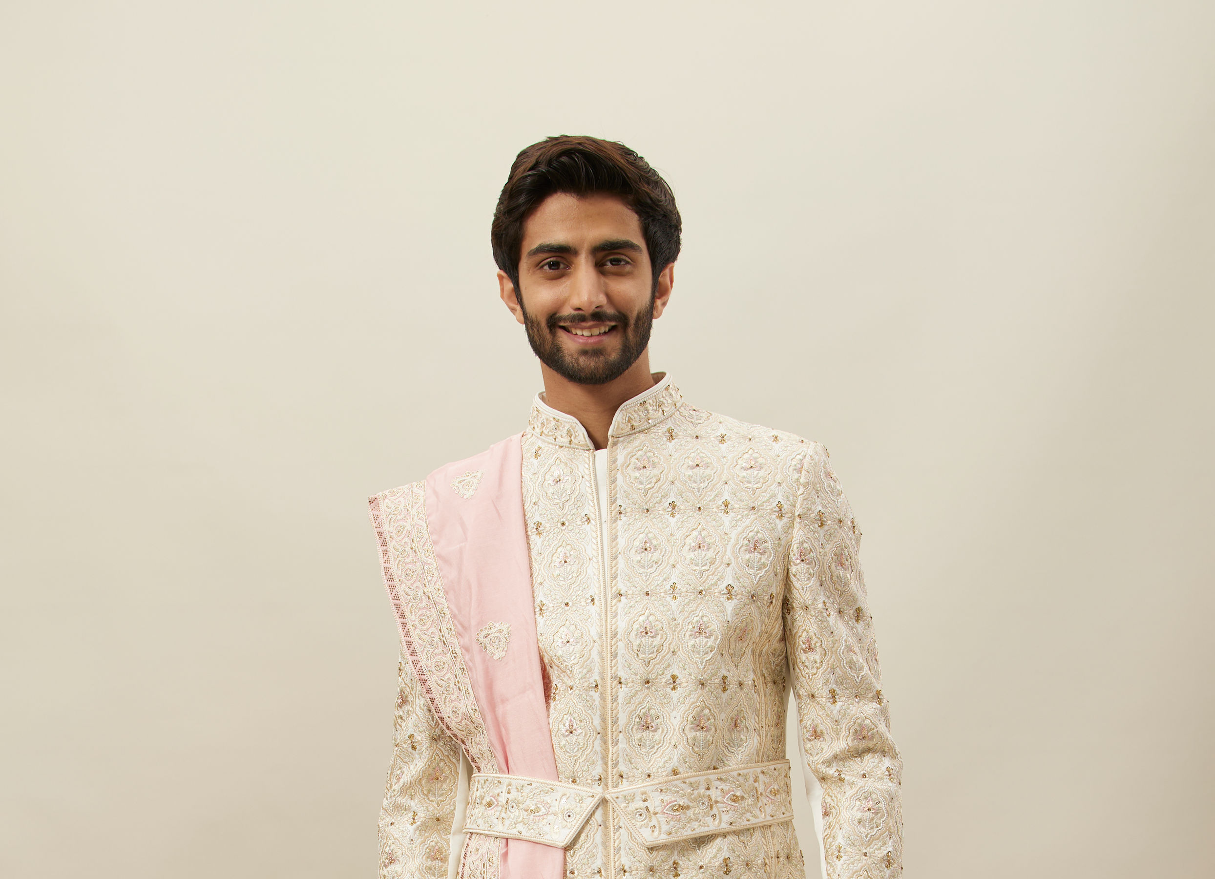 Buy Cream Embroidered With Angrakha Sherwani Set Online in the USA ...