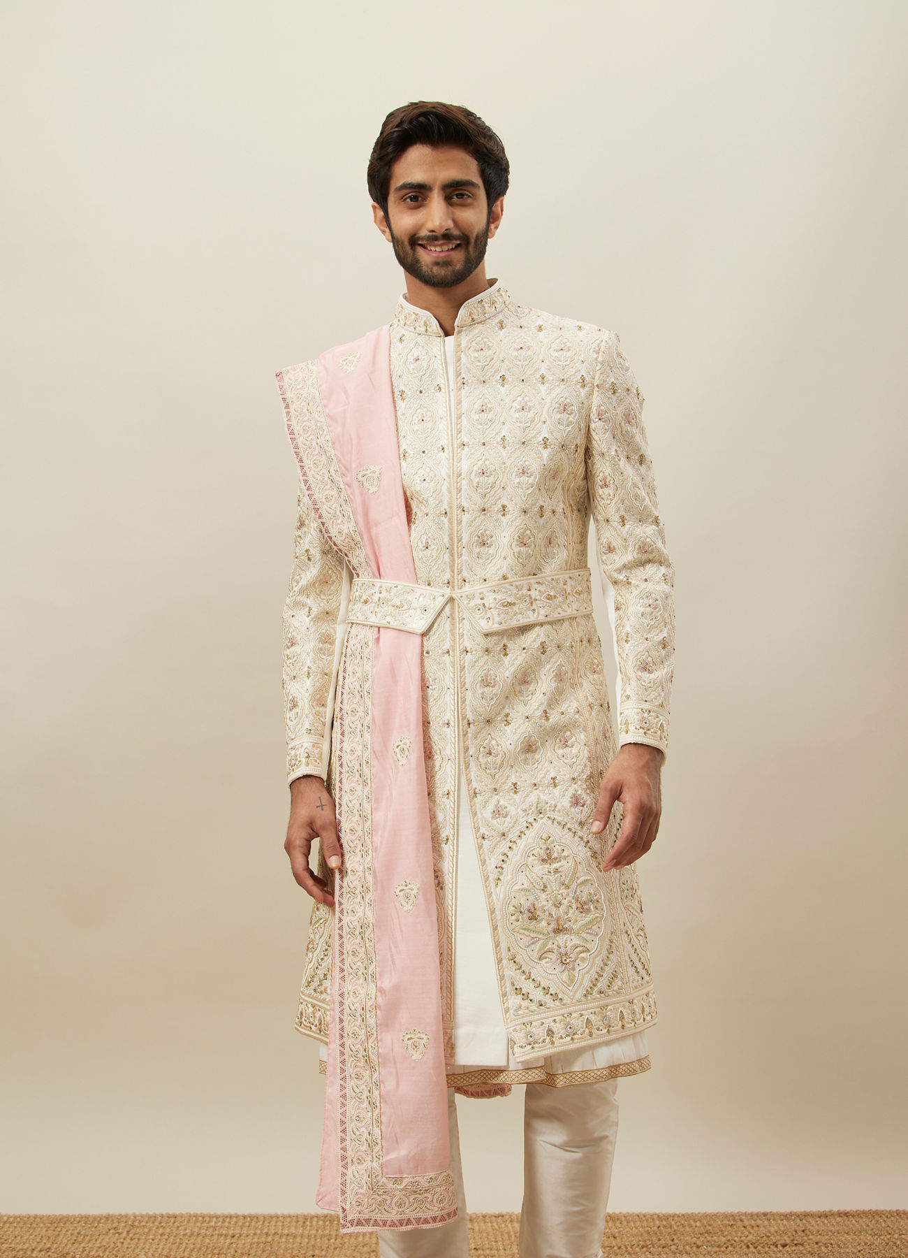 Buy Cream Embroidered With Angrakha Sherwani Set Online in the USA ...