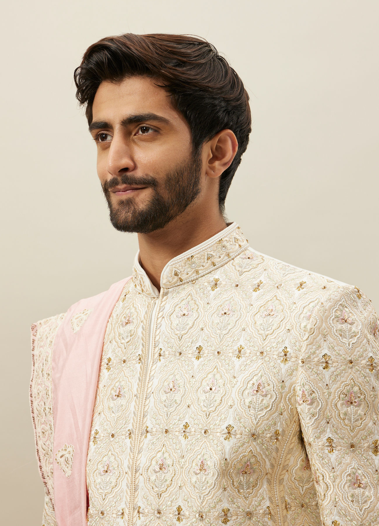 Buy Cream Embroidered With Angrakha Sherwani Set Online in the USA ...