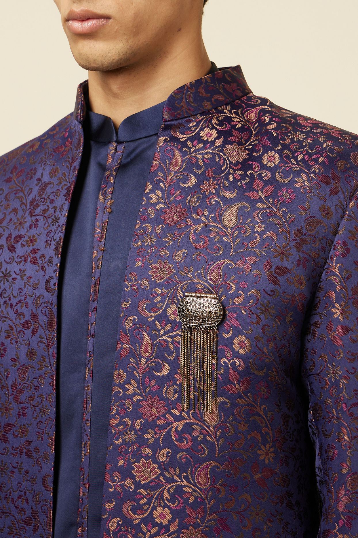Buy Royal Blue Bel Buti Patterned Indo Western Set Online in India ...