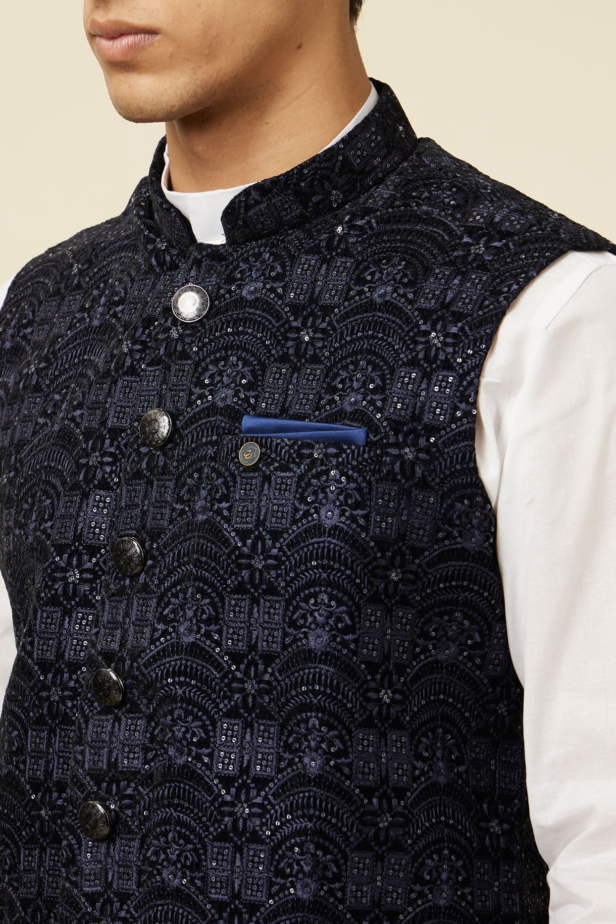 Buy Navy Blue Embroidered Sequinned Jacket Online in India @Manyavar ...