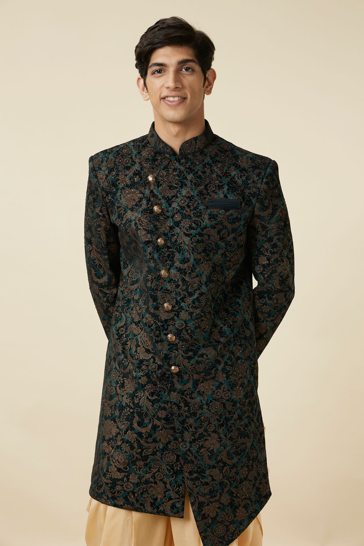 Buy Emerald Green Angrakha Style Indo Western Set Online in India ...