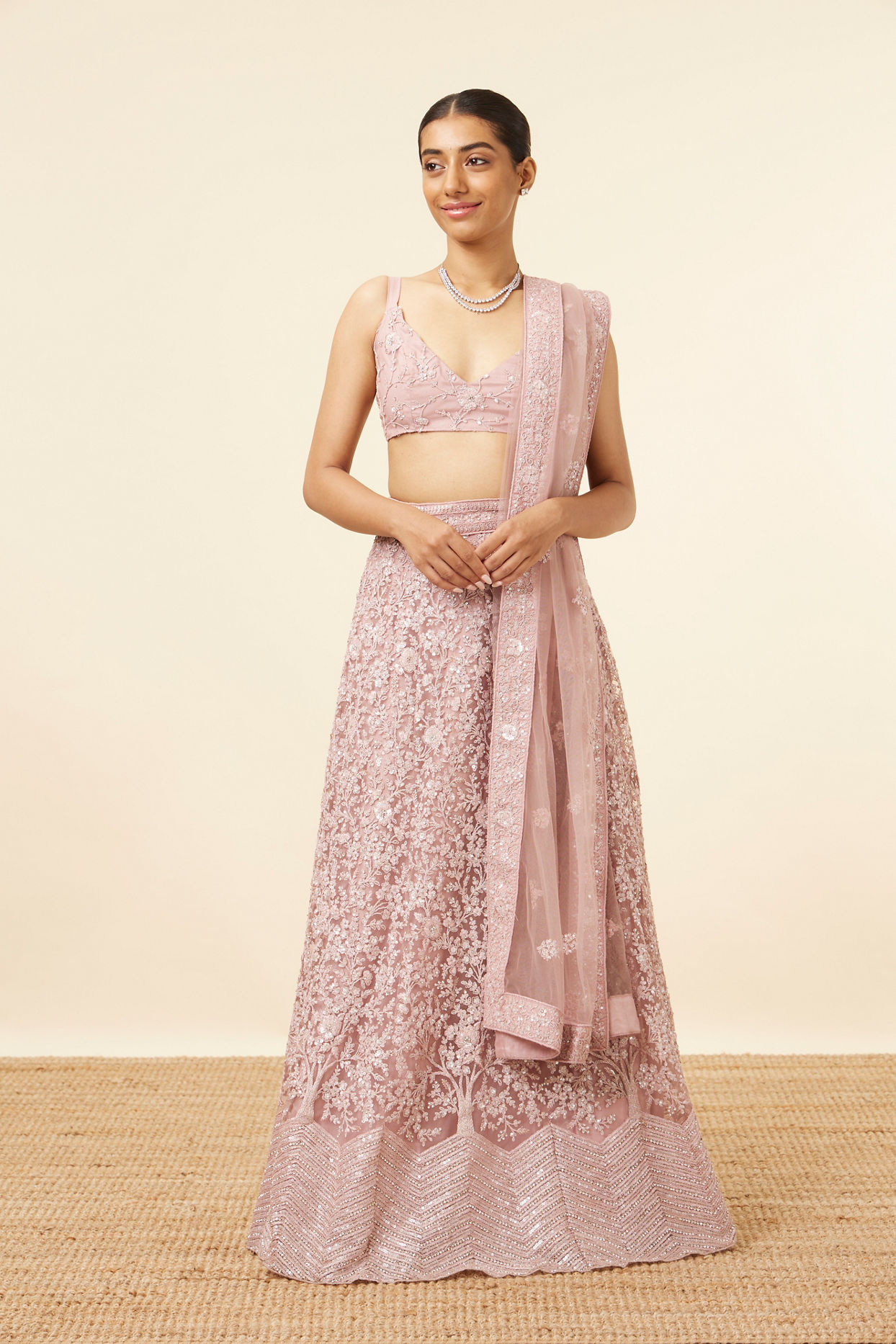 Buy Light Purple Net Stone Embroidered Lehenga Online in India @Mohey ...