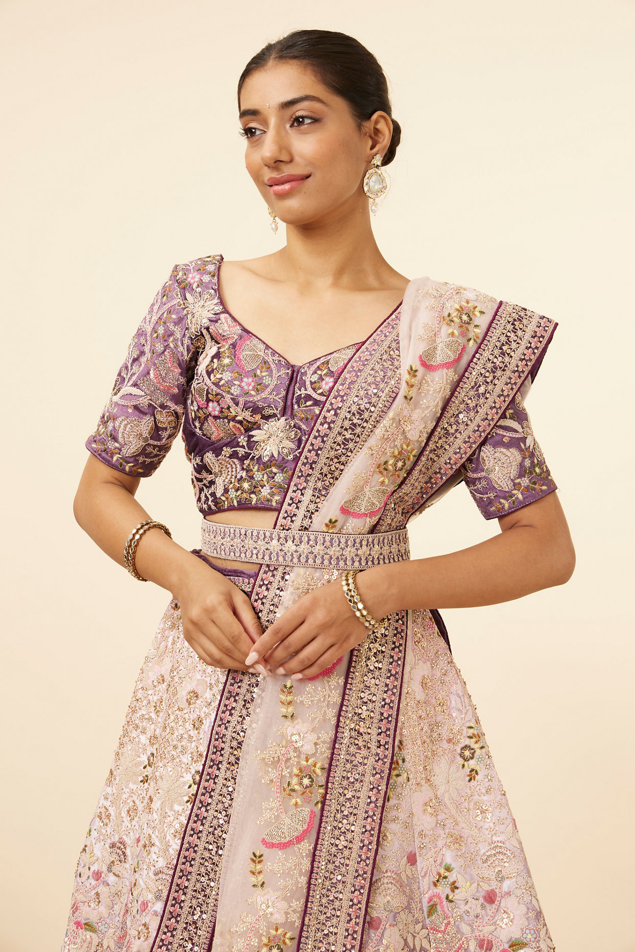 Buy Light Pink Purple Embroidered Bridal Lehenga Online in UAE @Mohey ...