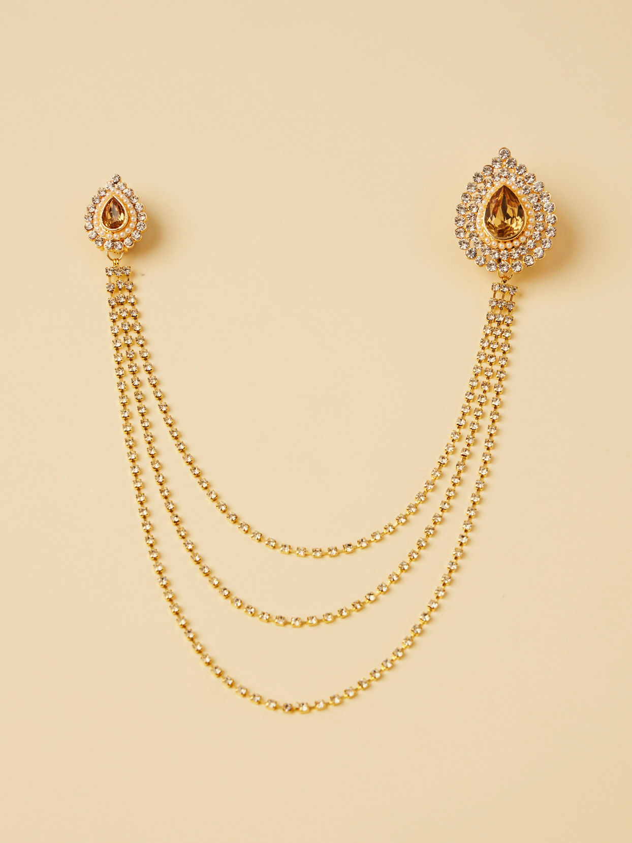 Buy Amber Yellow Gemstone And Diamante Studded Chain Brooch Online in ...