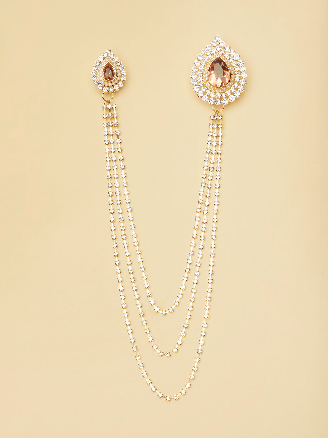 Buy Coral Pink Stone and Diamante Studded Chain Brooch Online in India ...