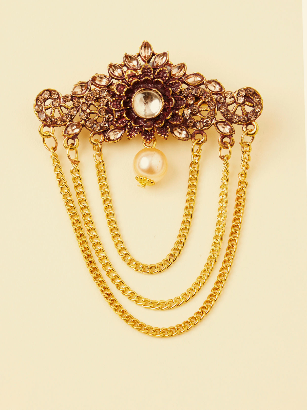 Buy Ruby Red and Gold Embellished Chain Brooch Online in India ...