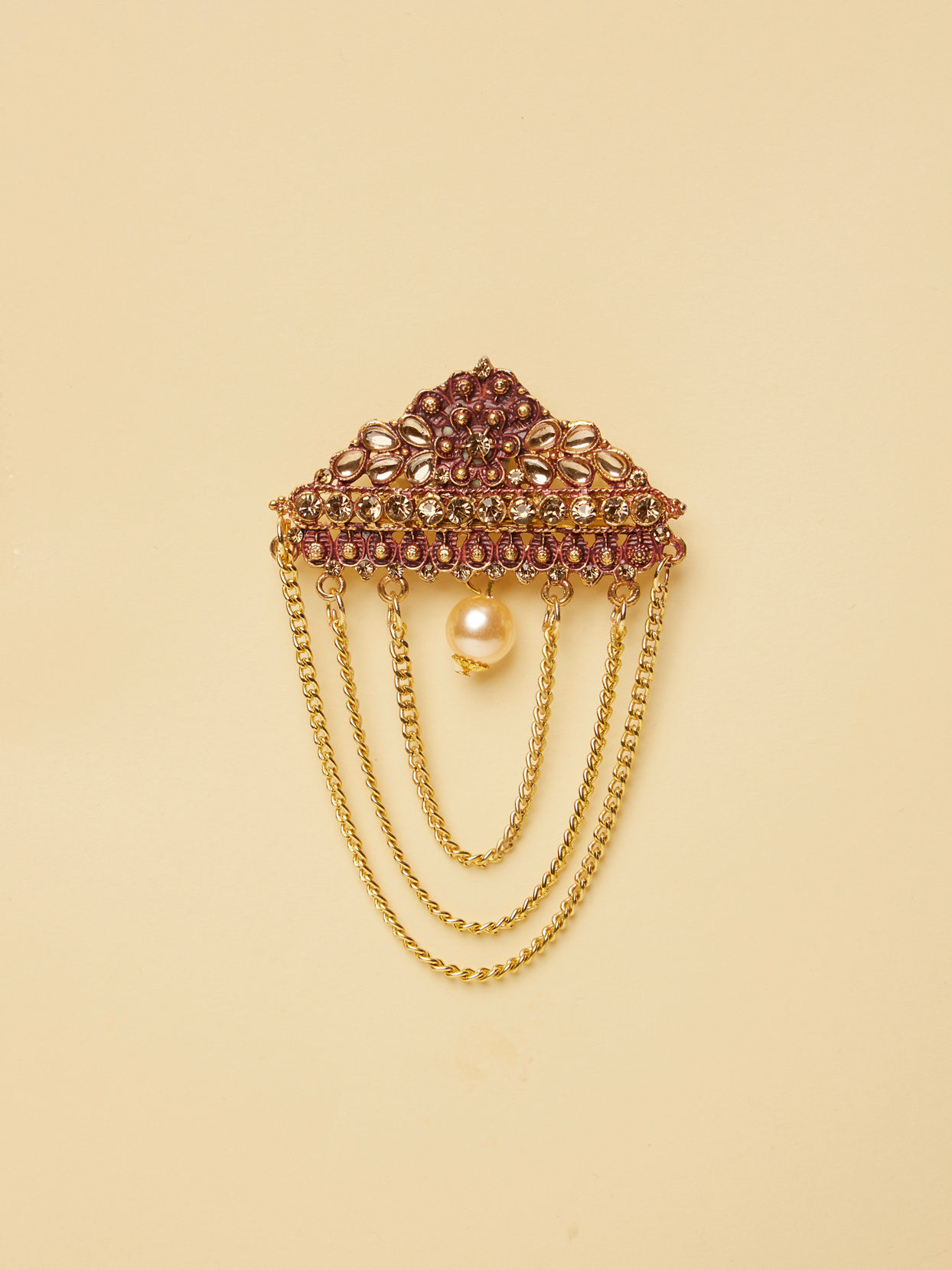 Buy Red and Gold Simulant Polki Embellished Floral Brooch with ...