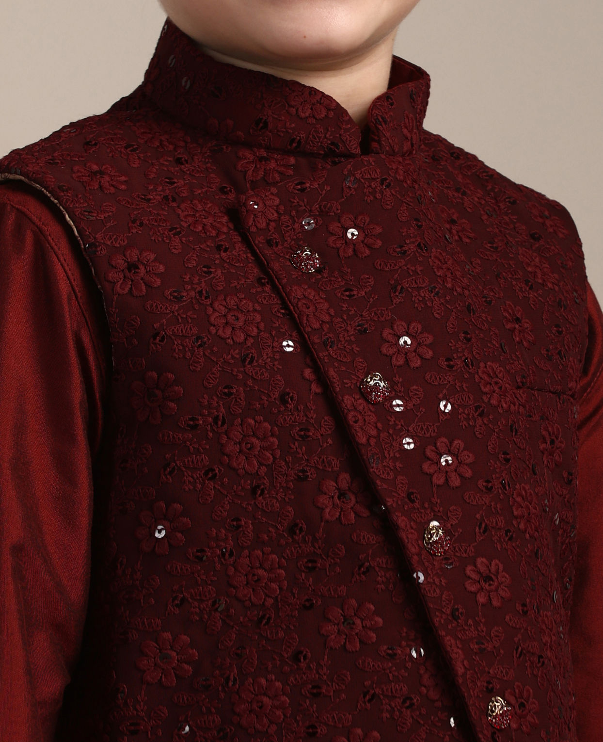 Buy Aurora Red Kurta and Mirrored Jacket Set Online in India @Manyavar ...