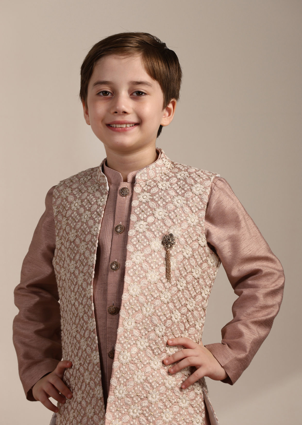 Buy Boys Rose Gold Pintuck Detailed Jacket Set Online in India ...