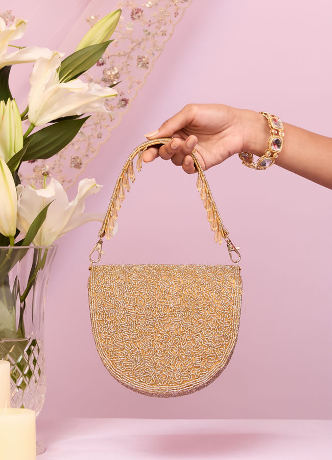 Buy Gold Art Silk Top Handle Bag Online in India @Mohey - Bag for Women