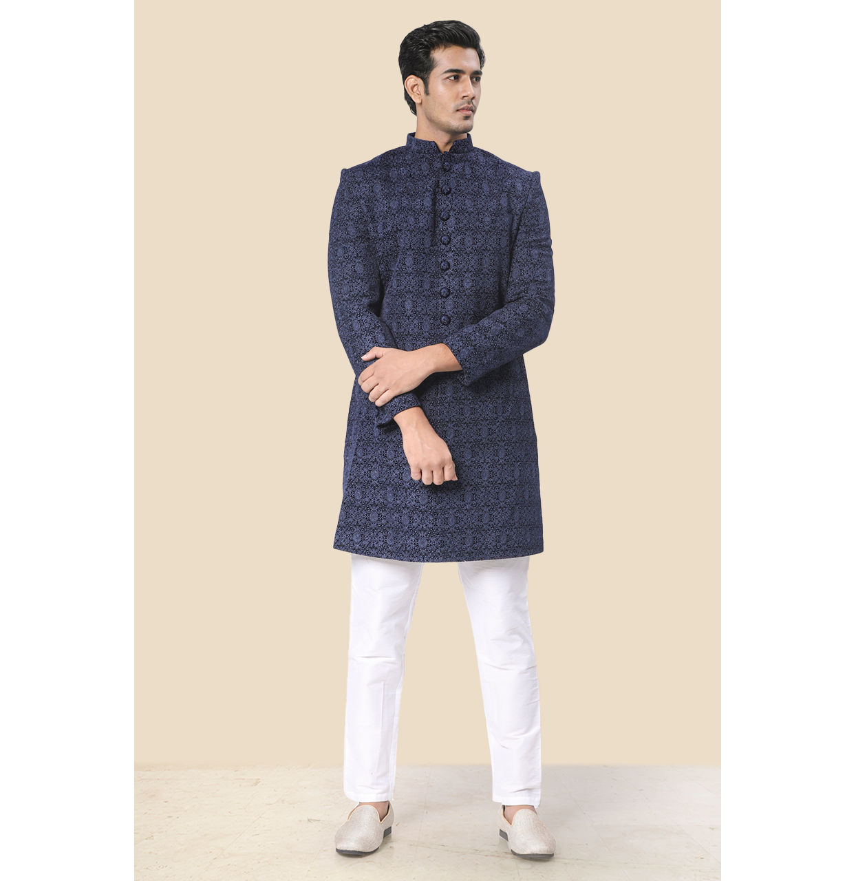 Buy Appealing Dark Blue Indo Western Set Online in India @Manyavar ...