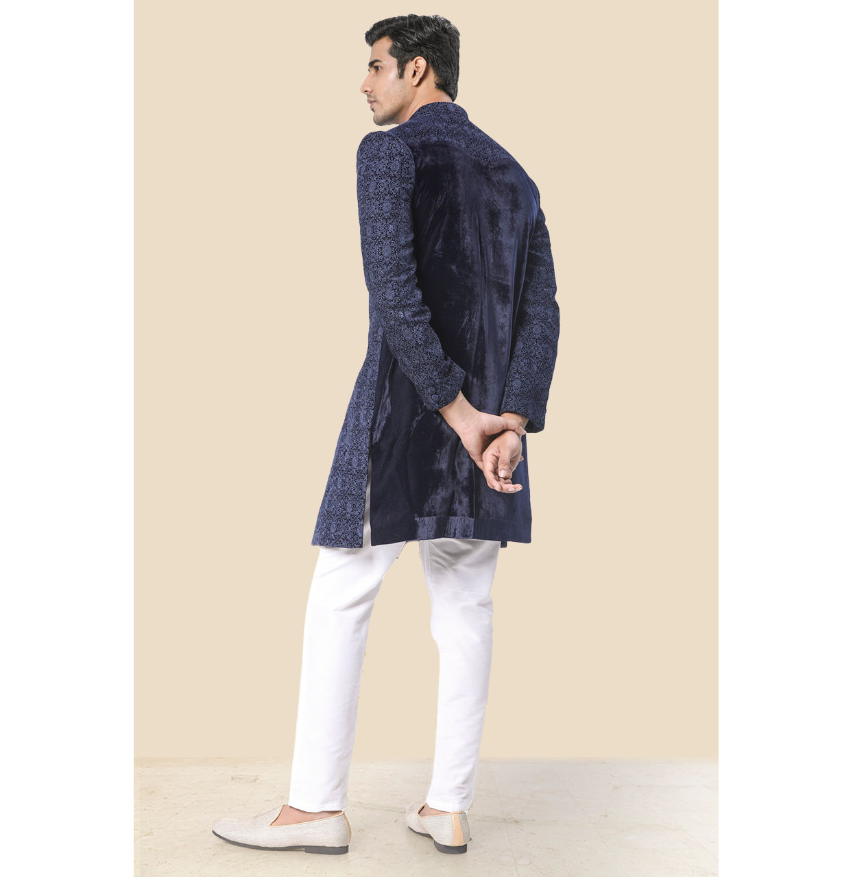 Buy Appealing Dark Blue Indo Western Set Online in India @Manyavar ...
