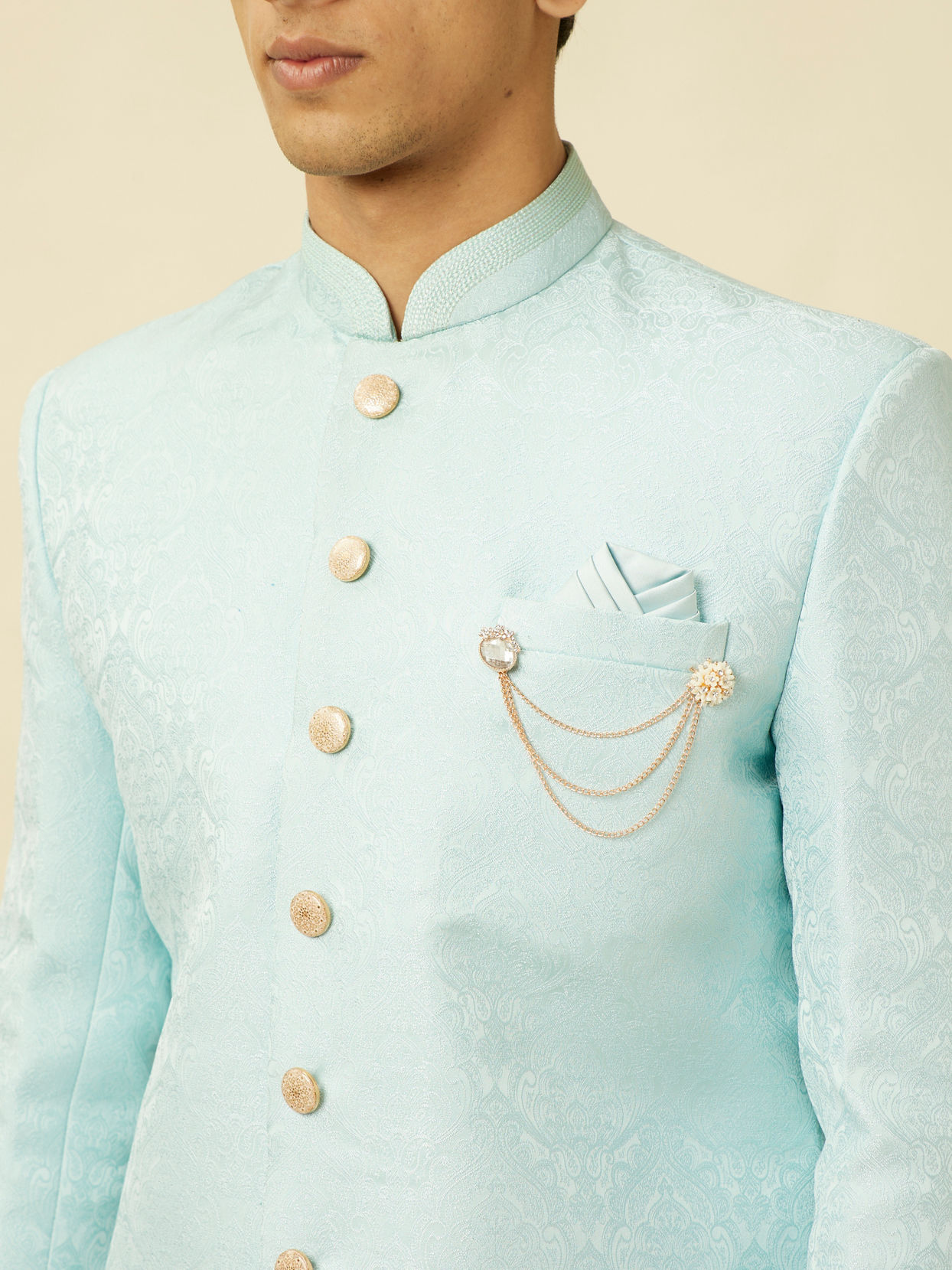 Buy Blissful Blue Medallion Patterned Indo Western Set Online in India ...