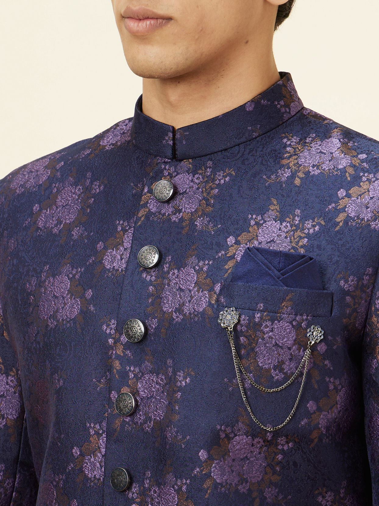 Buy Midnight Blue Floral Pattern Indo Western Set Online in India ...
