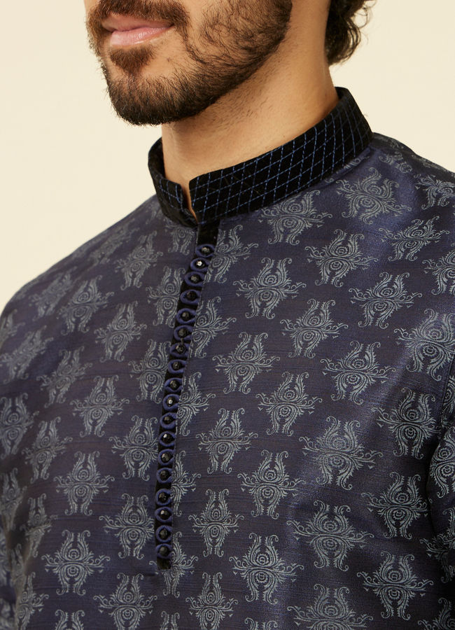 Buy Dark Blue Kurta Set With Black Collar And Cuff Online in India ...