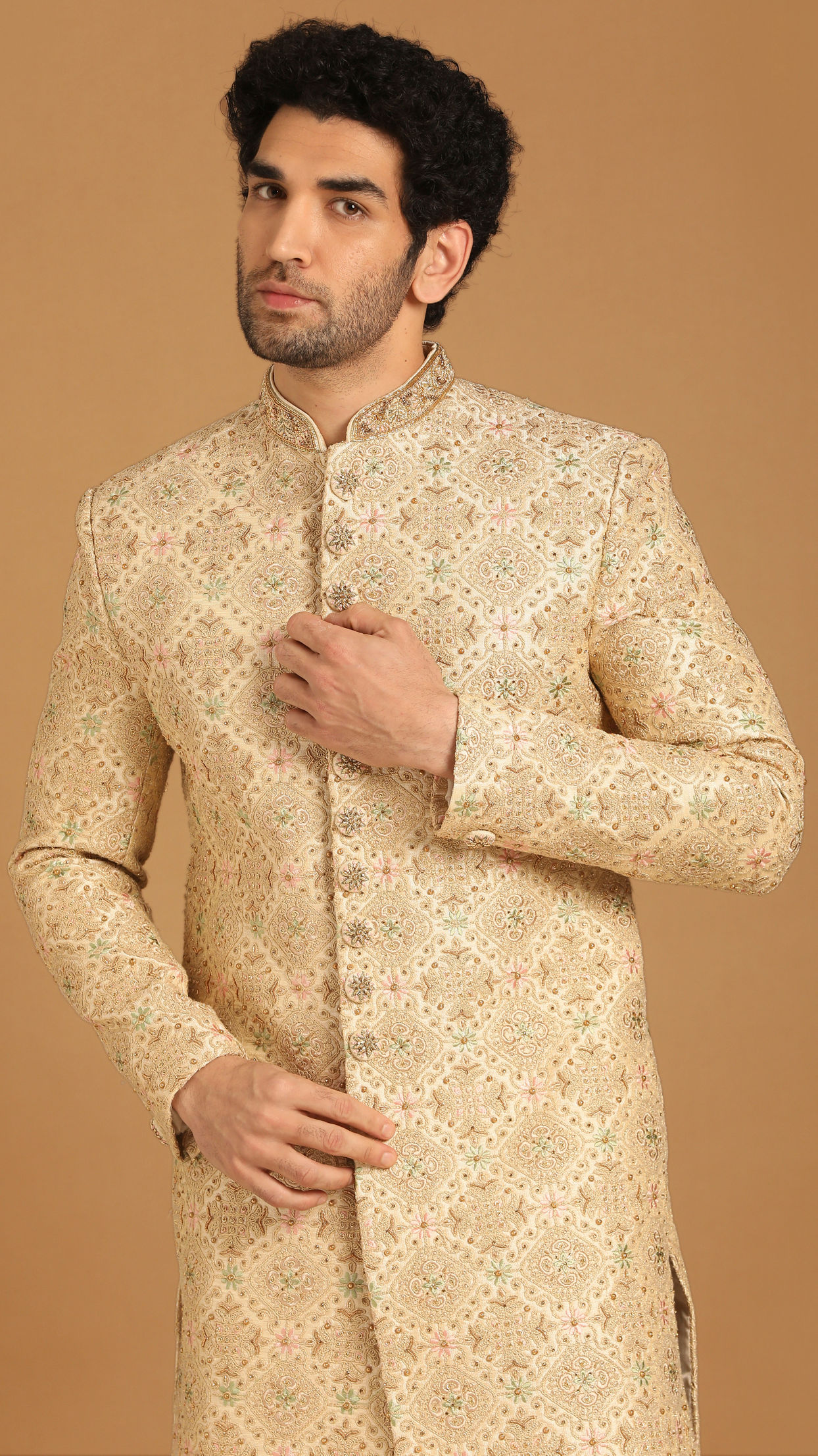 Buy Fawn Embroidered Sherwani Online in India @Manyavar - Sherwani for Men
