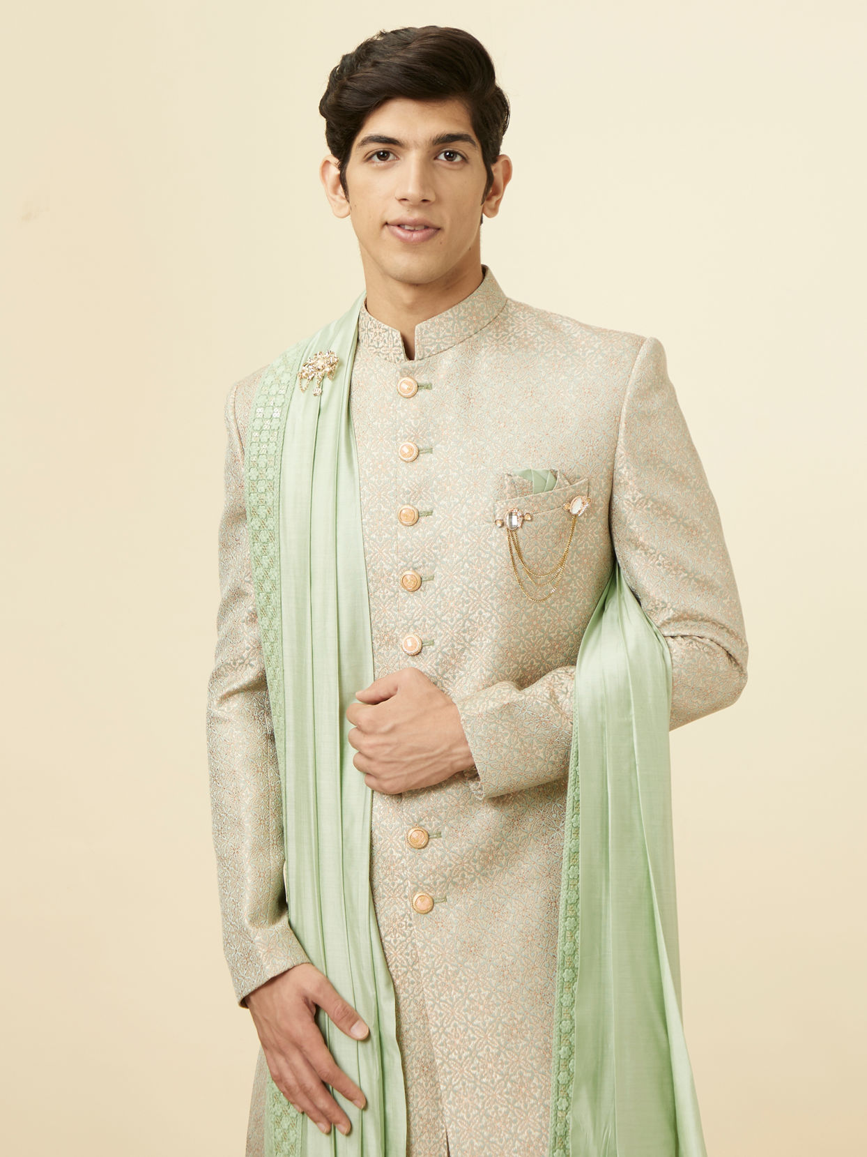 Buy Green Brocade Jacquard Embroidered Sherwani Online in the USA ...