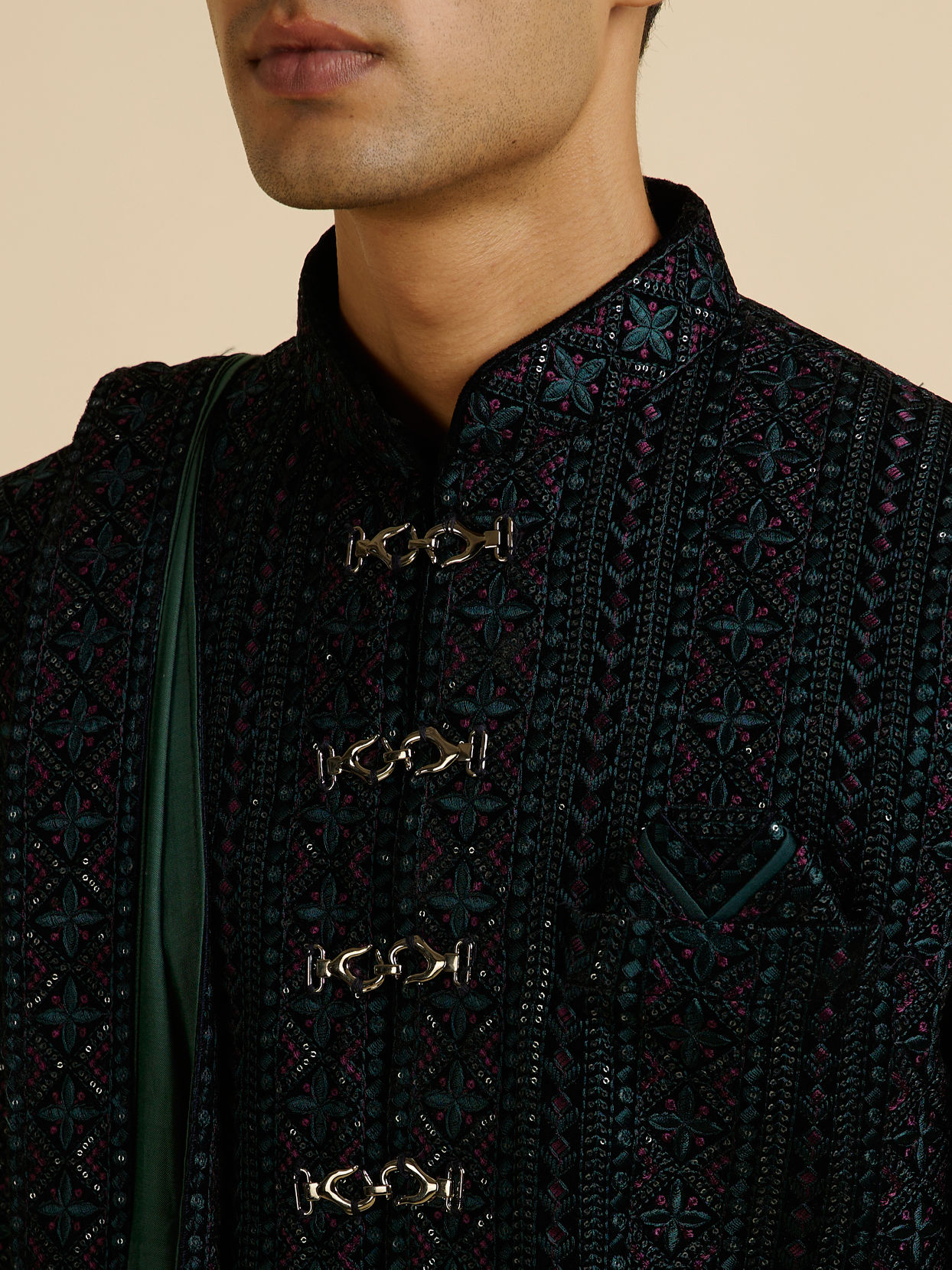 Buy Teal Green Sequined Sherwani Set Online in India @Manyavar ...