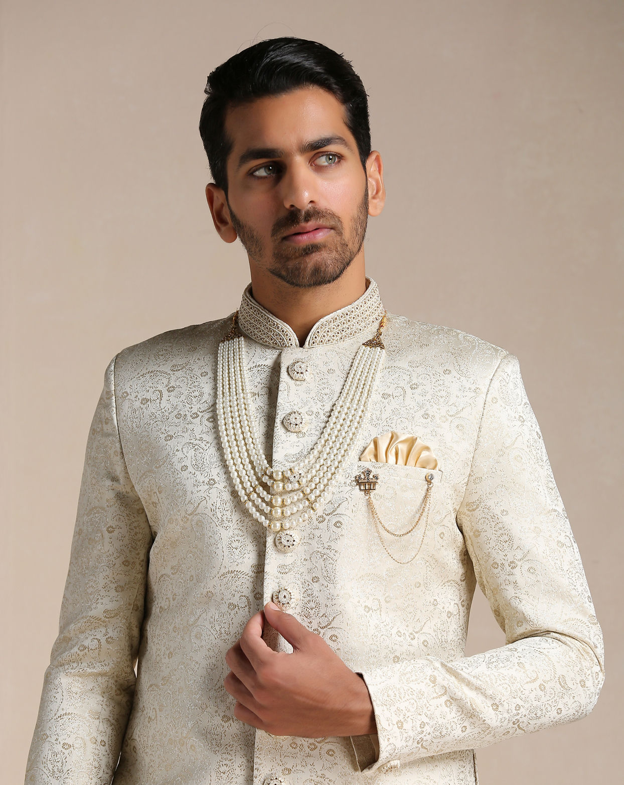 Buy Shell White Paisley Patterned Sherwani Set Online in India ...