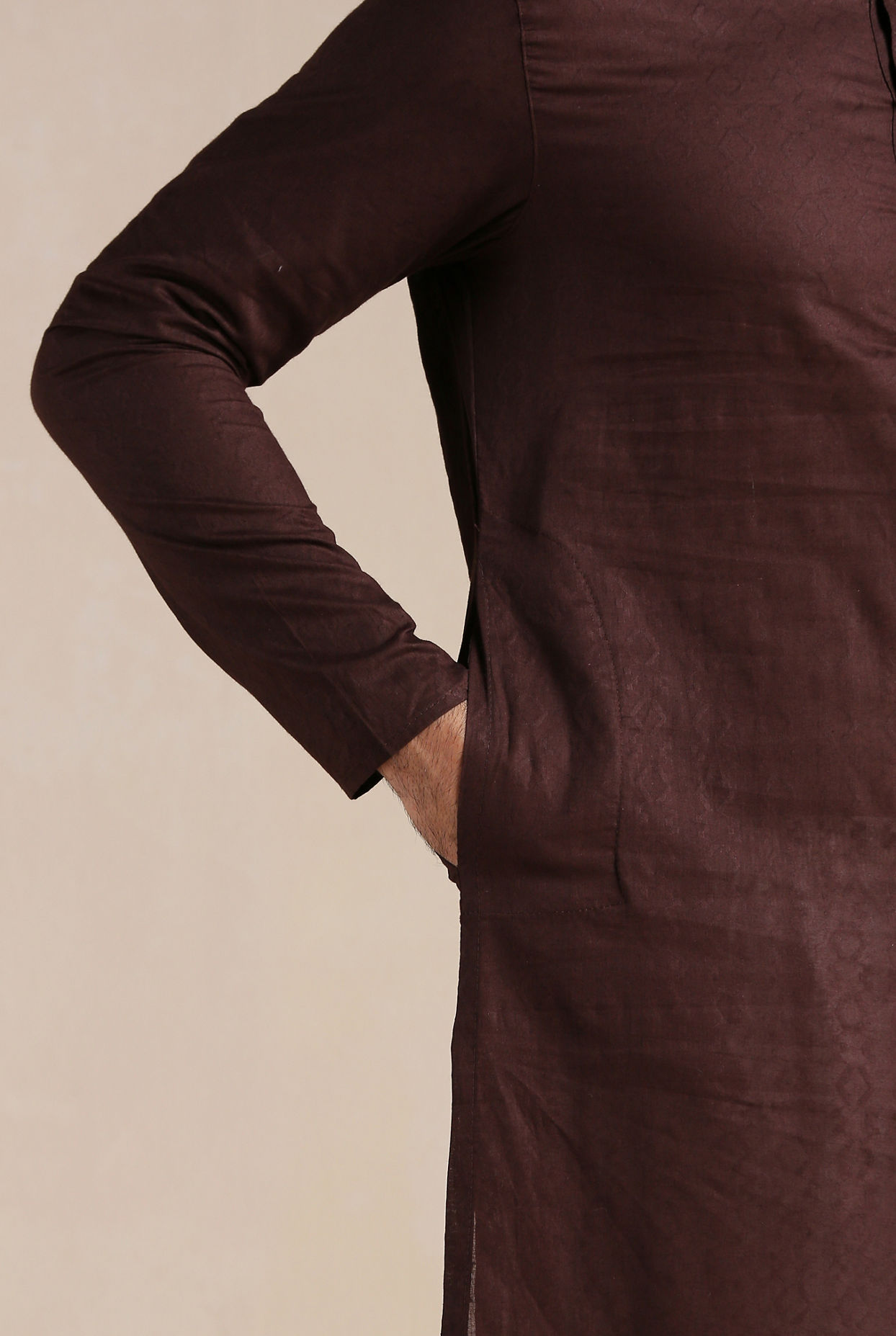 Buy Deep Mahogany Brown Embellished Buttoned Kurta Set Online in India ...