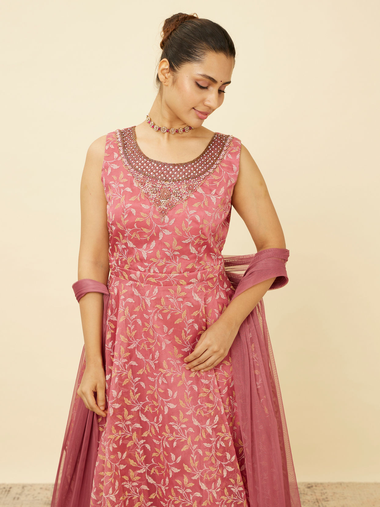 Buy Shell Pink Botanical Patterned Gown Online in the UK @Mohey - Indo ...