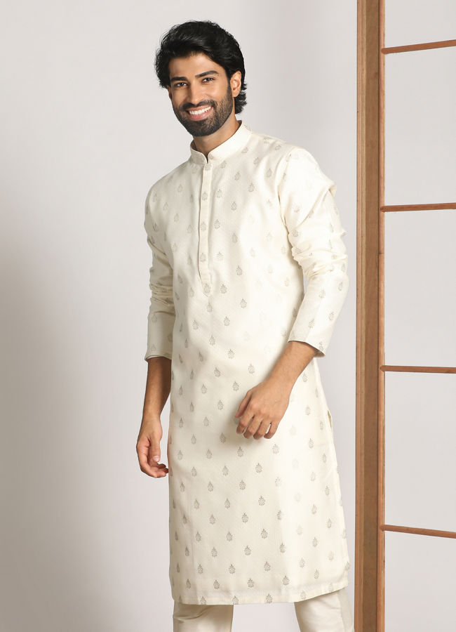 Kurta Pajama for Men - Buy Pearl White Kurta Jacket With Printed Motifs ...